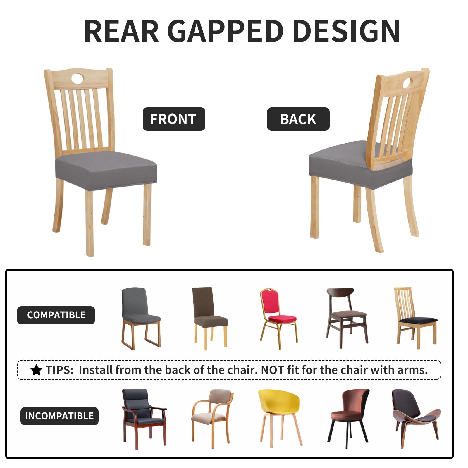 Easy-Going 100% Waterproof Seat Covers for Dining Room Chairs Set of 4, Stretch Chair Seat Slipcovers Protector Removable and Washable Kitchen Dining Chair Covers, Light Gray