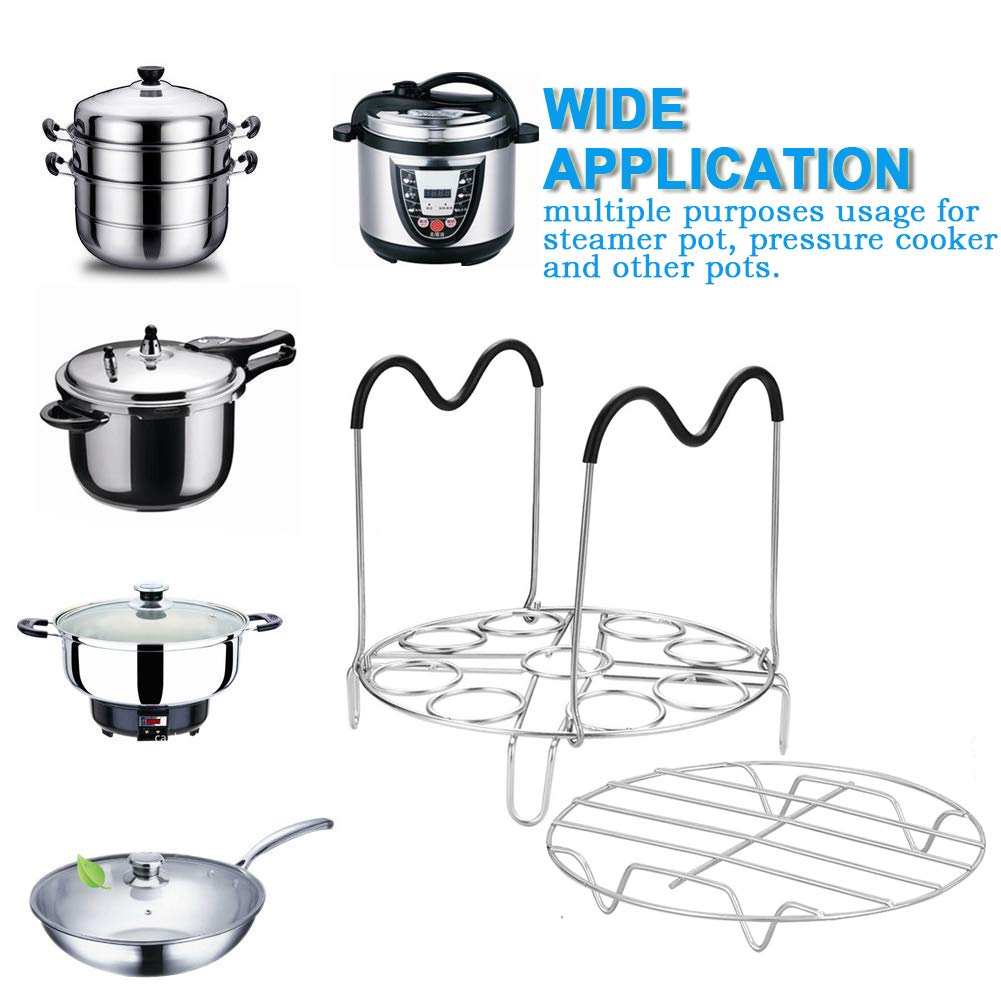 Steamer Cooling Rack Trivet Accessory Set, Include 9-holes Egg Steamer Cooking Rack with Heat Resistant Silicon Handles & Compatible for 6, 8 Quart Pressure Cooker Trivet, Instant Pot Accessories