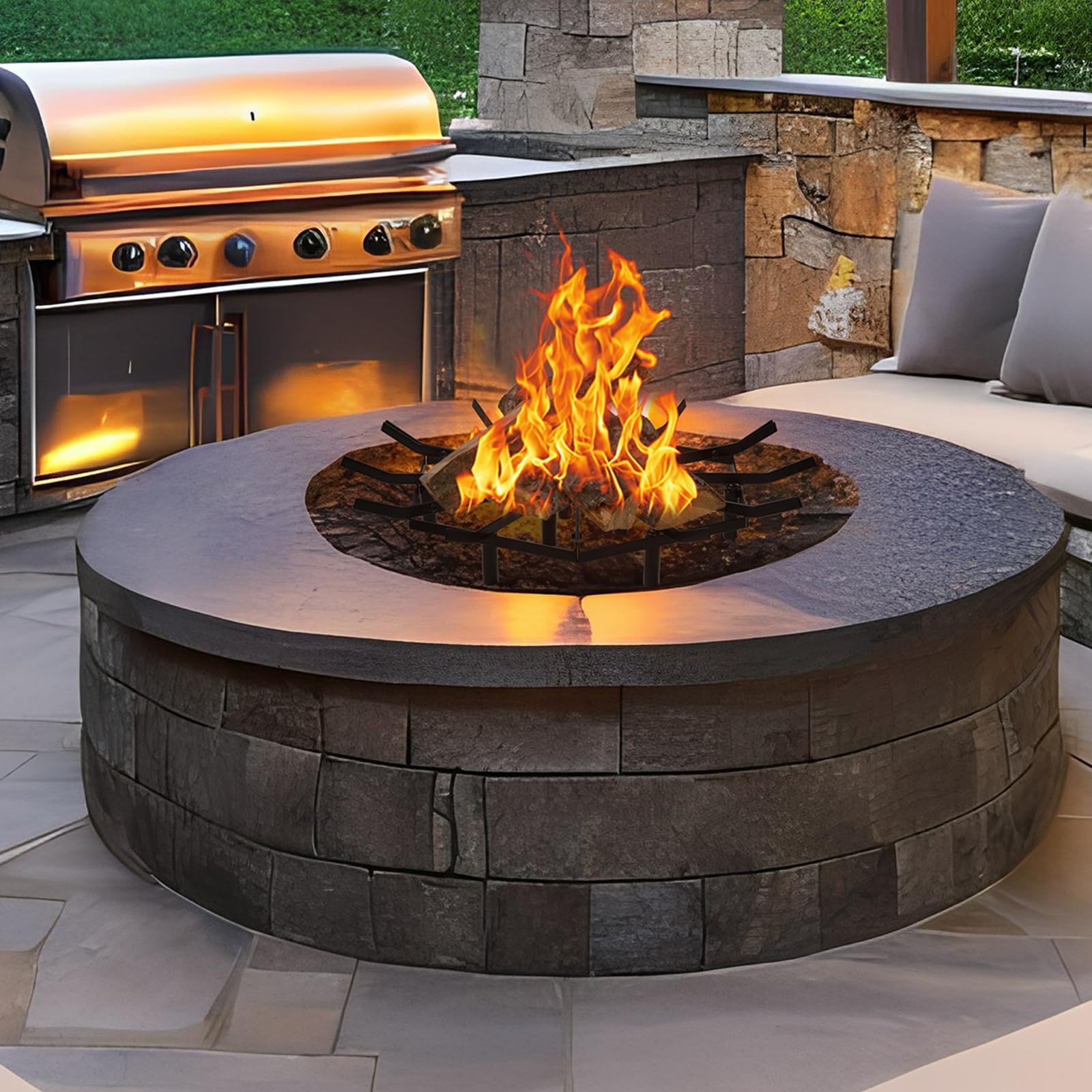 LIANTRAL 24in Fire Pit Grate, Fireplace Round Log Stove Rack Wood Grate for Indoor Outdoor Patio Firewood Burning Rack
