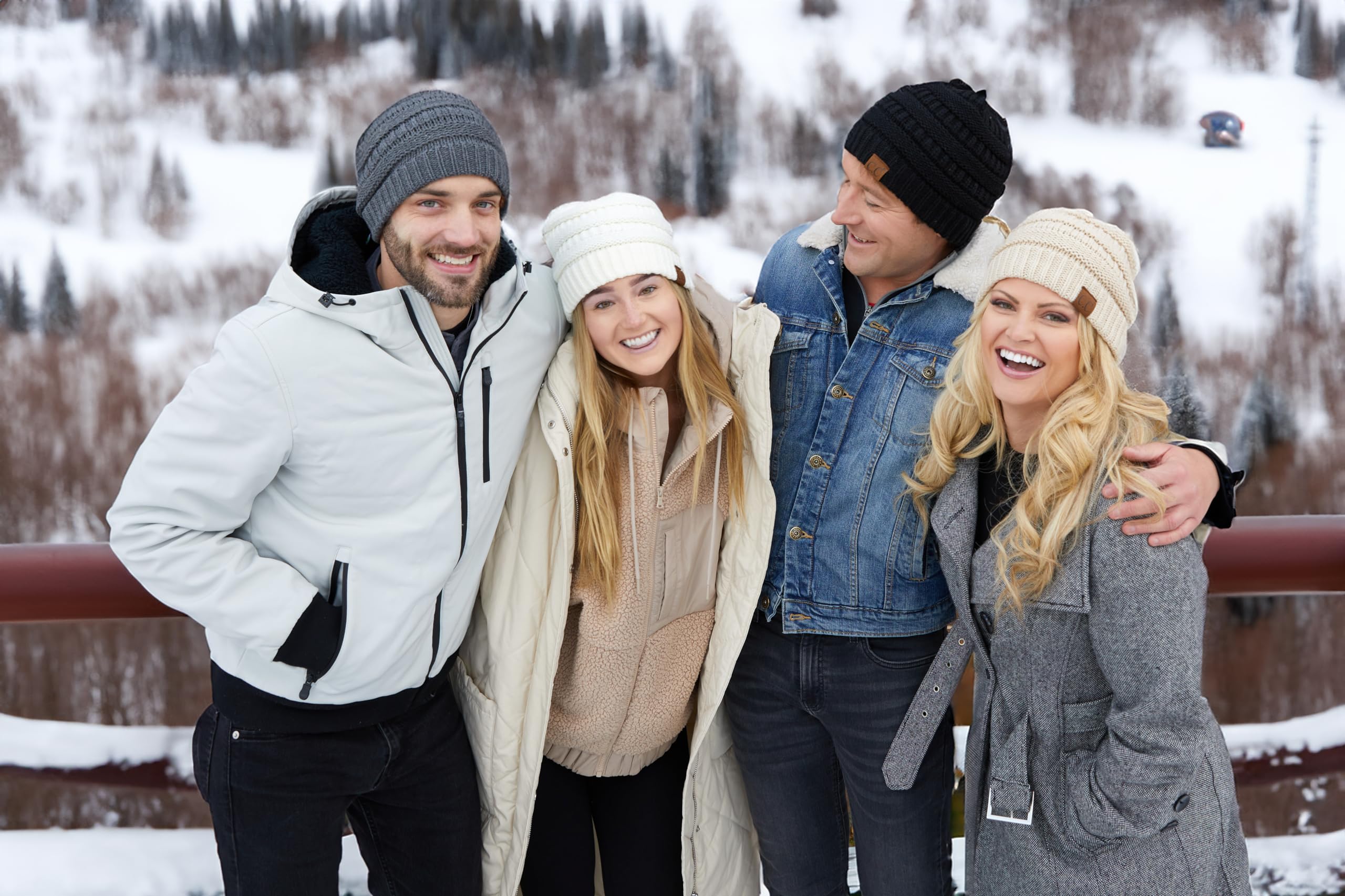 Funky Junque Solid Beanie 4-Pack: Black, Ivory, Beige, Charcoal
