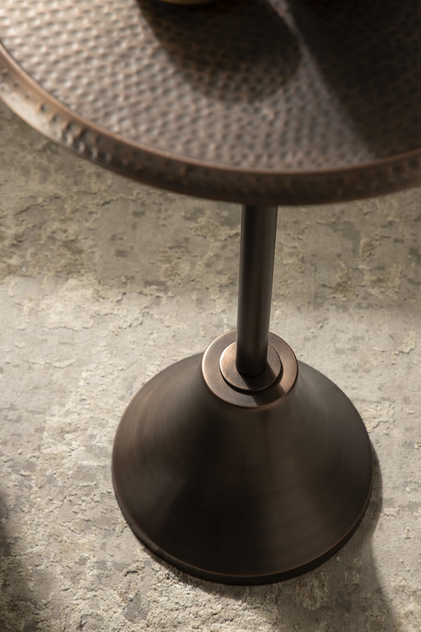 Kate and Laurel Sanzo Modern Pedestal Side Table, 15 x 15 x 24, Bronze, Decorative End Table with Hammered Tabletop for Use as a Bedroom Nightstand or Living Room Accent