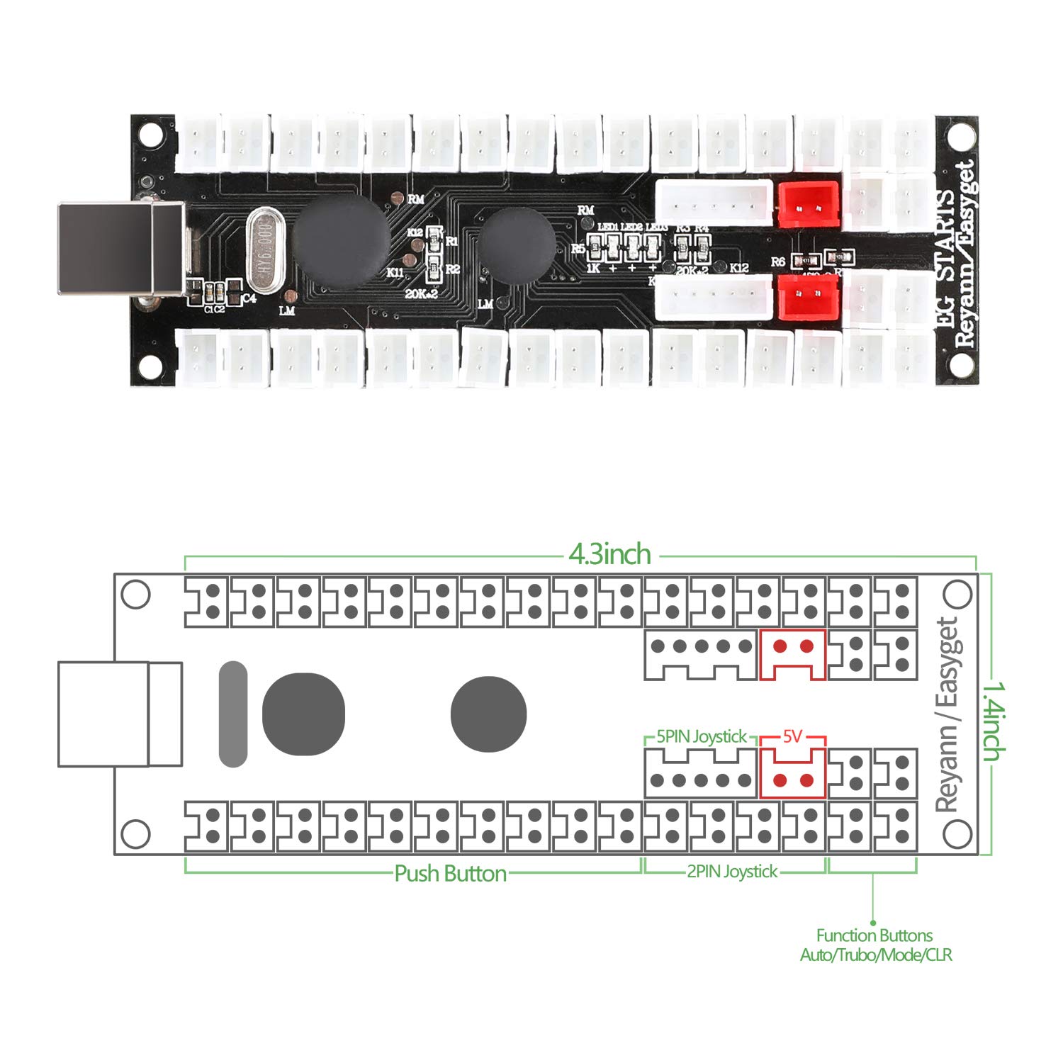 Easyget 2-Player DIY Arcade Kit Zero Delay 2-Player USB Encoder + 2X Joystick + 20x LED Arcade Buttons for PC, Windows, MAME, Mac & Raspberry Pi Retro Gaming DIY (Red & Blue)