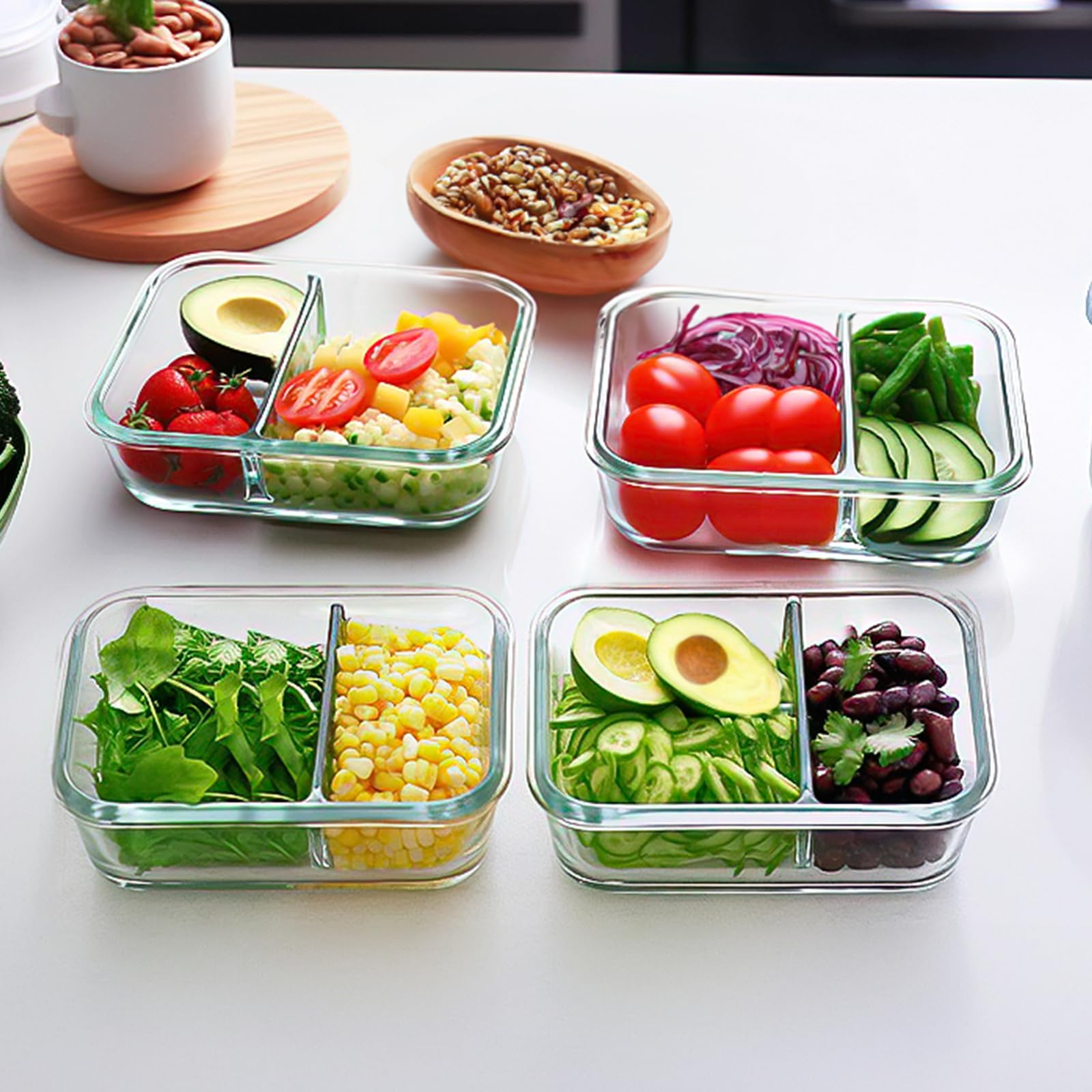 M MCIRCO 10-Pack,30 Oz Glass Meal Prep Containers 2 Compartments, Airtight Glass Lunch Bento Boxes with Lids, Glass Food Storage Containers, Microwave, Oven, Freezer and Dishwasher