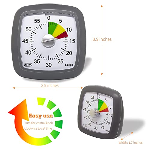 Lavigo 60 Minute Countdown Visual Timer for Adults Kitchen Cooking Kids Study Reading Classroom Teaching and Office, Three Colors Scale Designed, Quietly Count Time Management Tool(Gray)