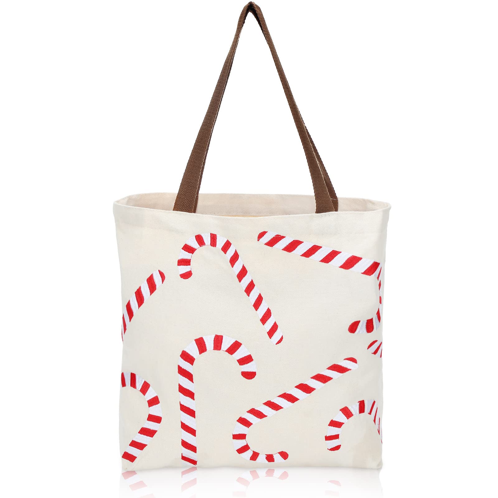 Frienda Christmas Canvas Tote Bag Reusable Shopping Bag Large Xmas Multipurpose Grocery Bag Casual Canvas Shoulder Handbag with Handles for Outdoor Supermarket Shopping Christmas Party Favor Supplies
