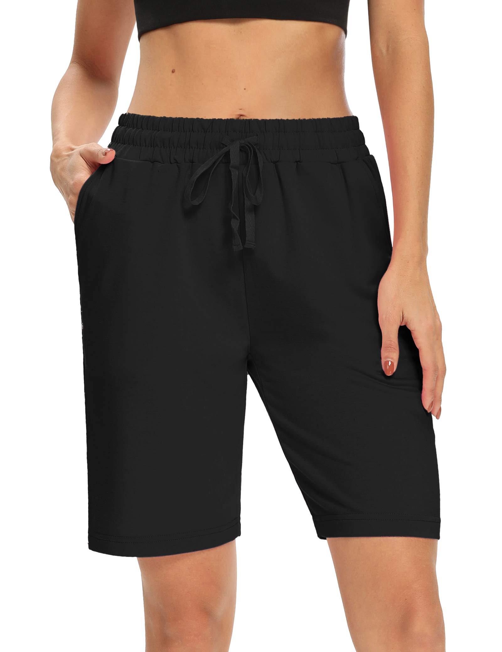 DIBAOLONG Womens Yoga Shorts Loose Comfy Drawstring Lounge Bermuda Shorts with 3 Pockets Black 2XL
