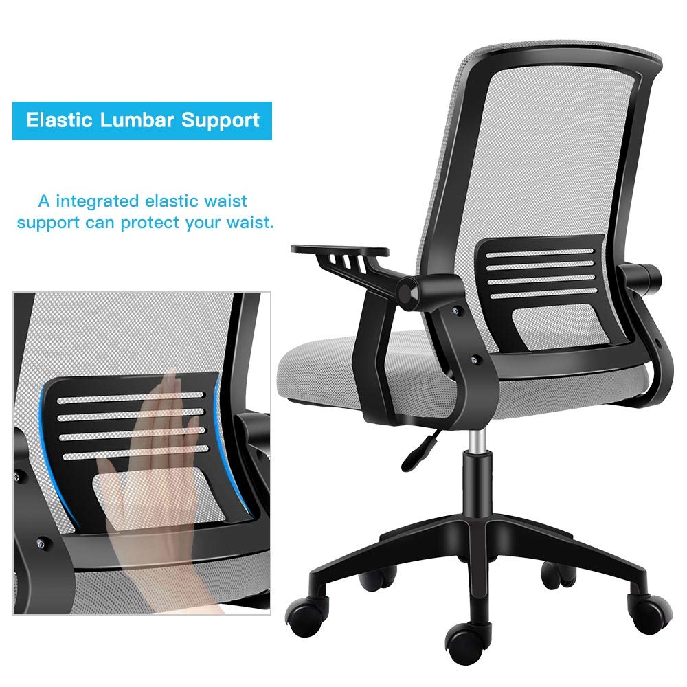 Ergonomic Office Chair, mesh Computer Desk Chair with Wheels Rolling Chair for Home Office Modern Cheap Comfy Office Chairs with arms Height Adjustable Back Lumbar Support Grey Task Chair (Grey)