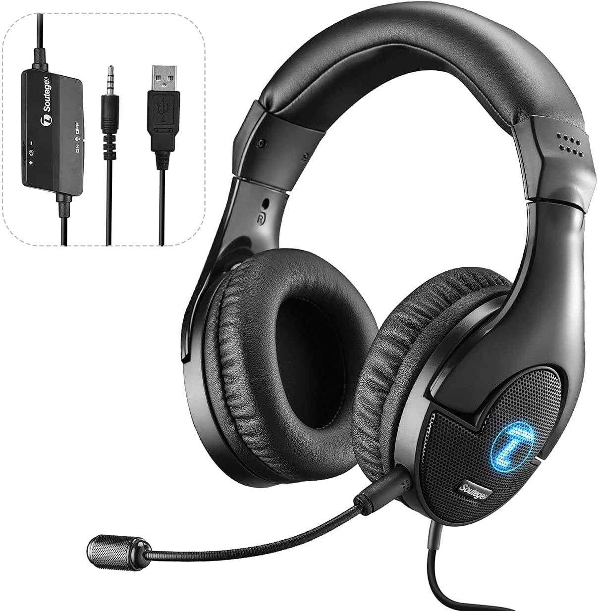 Gaming Headset with Microphone, PC Gaming Headphone for Laptop PS4 Xbox One Nintendo Switch, Noise Canceling UBS Wired Gaming Headsets with Mic, LED Light, THX 7.1 Spatial Surround Sound-G100