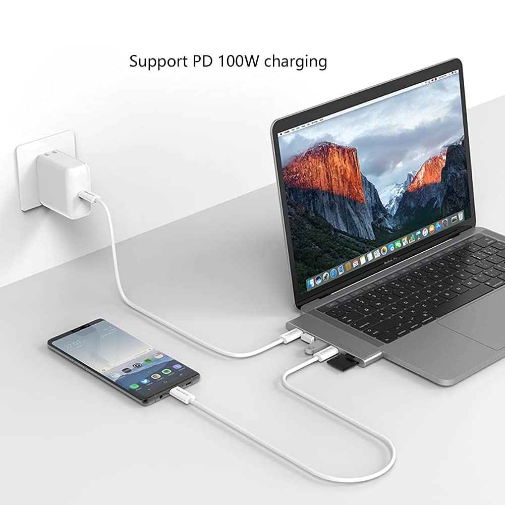 Hub Dock Adapter USB C Hub Adapter USB-C Docking Station USB Adapter 7-in-2 with 4K HDMI, 100W PD, USB-C and 2 USB 3.0, SD/TF Card Reader Computer Accessories (Color : Grey)