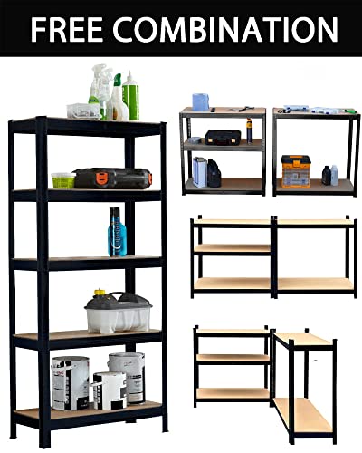 Standing Shelving Adjustable Height Non-Slip Feet Separable Rack Shed Storage Shelves Unit Adjustable Height Non-Slip Feet Separable Rack Unit 66.1"x29.5"x11.8" BLACK 5 Tier (386lb Per Shelf) 1930lb
