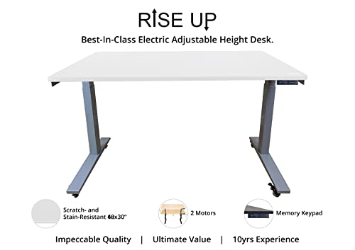 Rise UP Dual Motor Electric Adjustable Height Standing Desk Ergonomic sit Stand up Home Office Desk Modern Standup Computer Workstation (Gray Frame | 26.1-51.6" Height Range | White 60x30 Desktop)