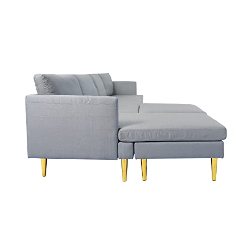 KoiHome Convertible Sectional Handrail, 6-Seater Sleeper Sofa Couch with Metal Gold Conical Legs, Modern Home Furniture for Living, Bedroom,Office,Waiting Room, Polyester, Light Grey