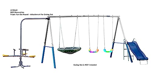 XDP Recreation Triple Fun-Go Round - Outdoor Backyard Kids Fun Twirling, Spinning Playground 2" Diameter Metal A-Frame Swing Set Accessory add-on, Gray