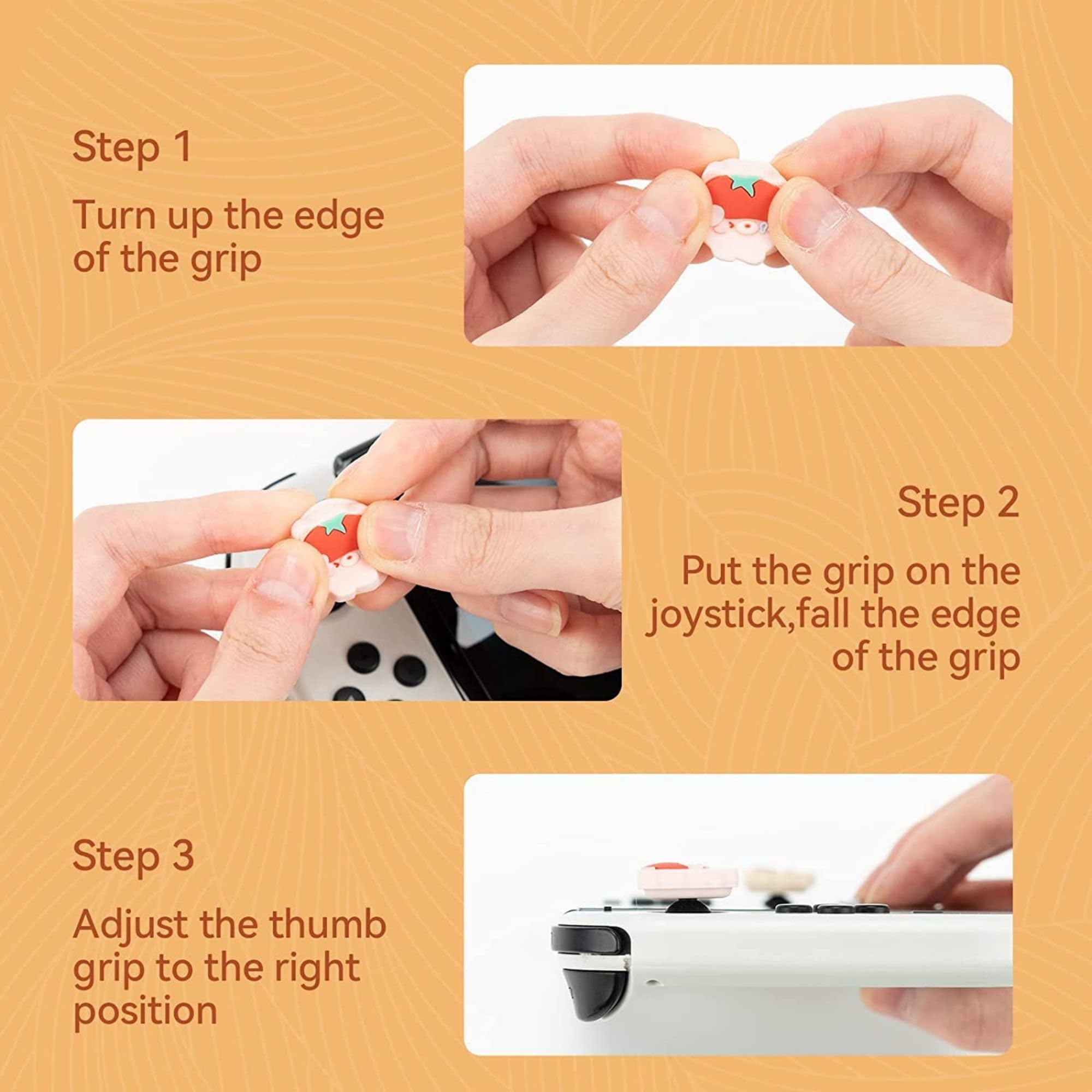 GeekShare Cute Silicone Joycon Thumb Grip Caps, Joystick Cover Compatible with Nintendo Switch/OLED/Switch Lite,4PCS - Tomato Mushroom Bear