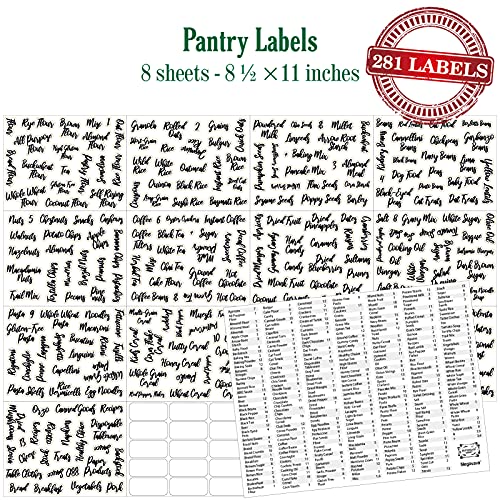 Megavava 281 Kitchen Pantry Labels + 144 Preprinted Round 1.5" Spice Labels,Pantry Labels for Containers, Food Label Stickers