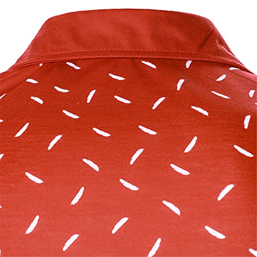 Men's Spring Short Button Print Summer Sleeve Stitching and Casual Men's Blouse Trim Menswear T Shirt (Red, XXL)