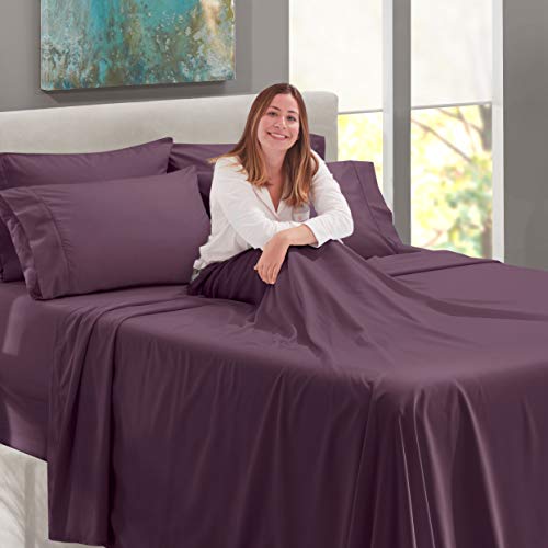 Nestl Extra Deep Pocket Bed Sheet Set β 6-Piece Hotel Bed Sheet Set Deep Pocket Bed Sheets 18-24 Inch Deep Pockets β Fitted Sheet, Flat Sheet and 4 Pillowcases β King β Eggplant Purple