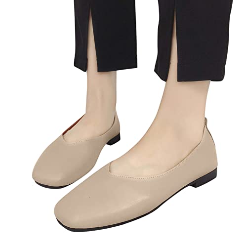 Fashion Spring and Summer Women Casual Shoes Low Heel Shallow Mouth Soft Sole Solid Color Comfortable Flat O2b2 Shoes Beige
