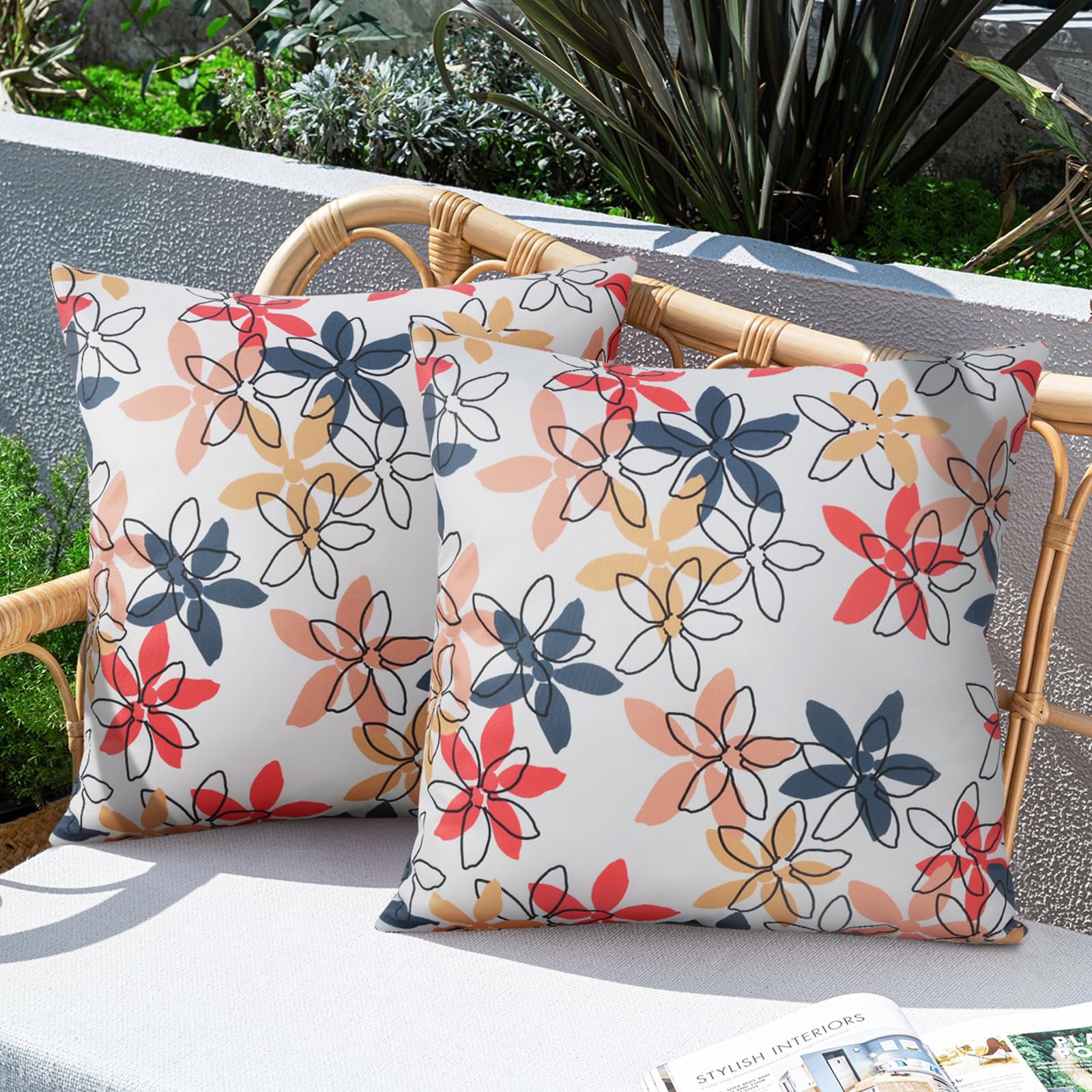 Merrycolor Outdoor Pillow Covers 18x18 Waterproof Throw Pillow Covers Colorful Floral Decorative Outdoor Pillows for Patio Furniture, Pack of 2
