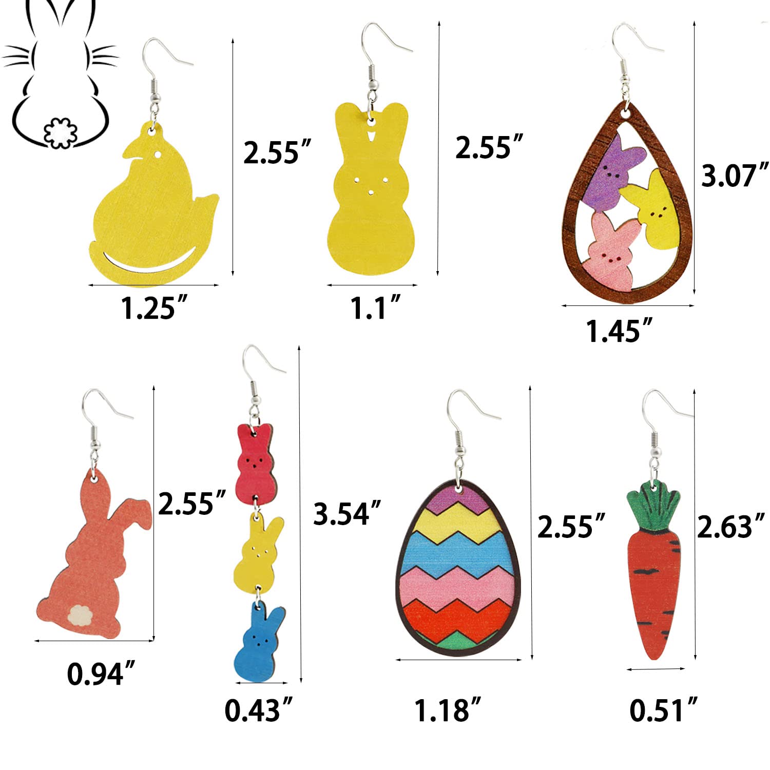Easter Earrings for Women Easter Bunny Earrings Wooden Earrings Easter Eggs Duck Carrot Earrings Holiday Earrings Bulk Easter Gifts Easter Decorations 6 Pairs