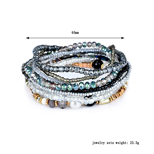 MengPa Stackable Beaded Bracelets for Women Bohemian layering Strand Statement Jewelry Grey Green Purple(3Pcs-) US3207ABC