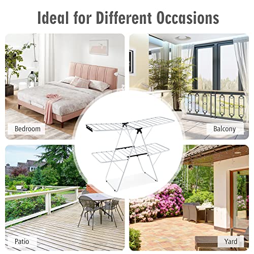 Nightcore 2-Layer Clothes Drying Rack, Aluminum Drying Rack with Adjustable Height, No Assembly Need, Compact Foldaway Gullwing Laundry Rack for Indoor Outdoor