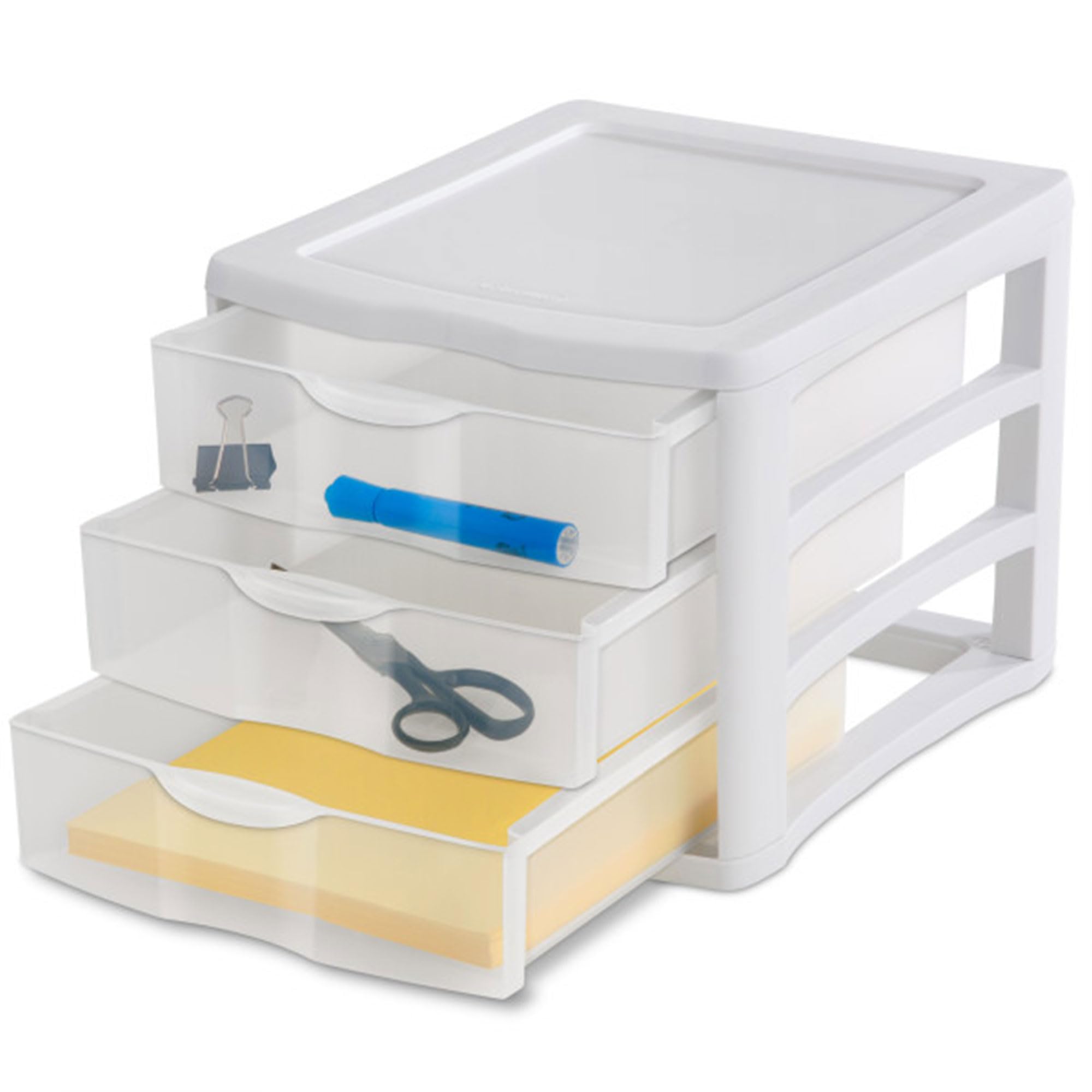 Sterilite ClearView Compact Stacking 3 Drawer Storage Organizer System for Crafting Supplies, Home Office, or Dorm Room, (16 Pack)