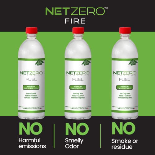 NETZERO Premium Bioethanol Fuel 1 Liter for Ventless Fireplaces, Fire Pit, Stoves and Burners Clean Burning, Sustainable Fuel. (1000ml/ 32oz)…