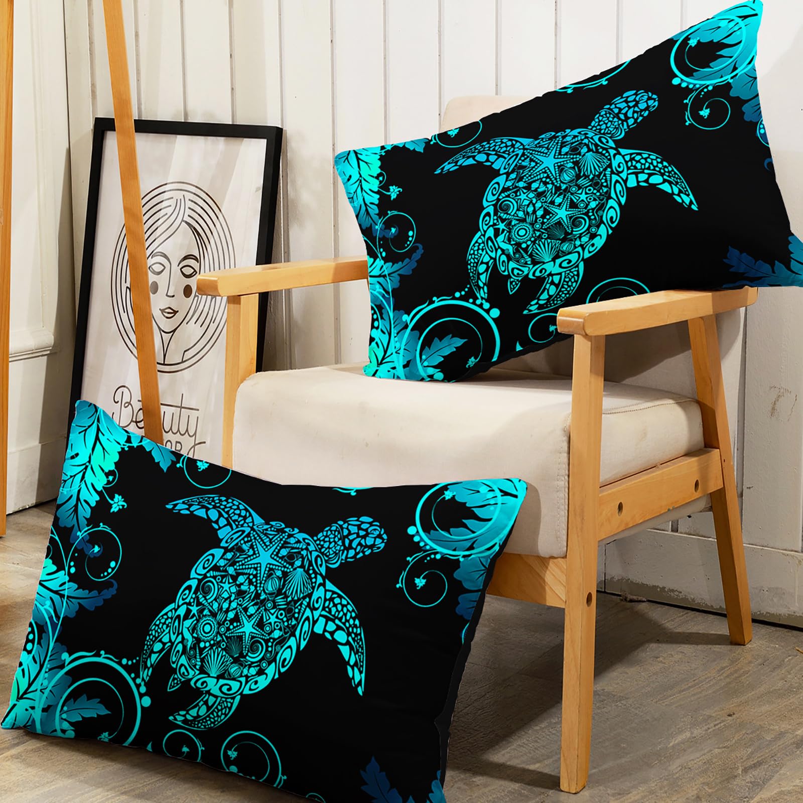 Nttopship Blue and Black Sea Turtles Comforter Sets Twin Size, Bedding Sets for Kids,Oceans and Starfish Comforter Sets All Season 1 Comforter and 2 Pillowcases