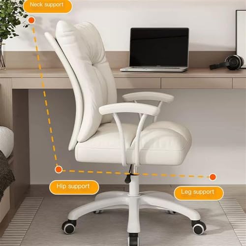 Ergonomic Office Chair, Desk Chairs with Wheels Leather Comfortable Computer Office Ladies Dressing Table Backrest Lift Swivel Chair (Color : White)