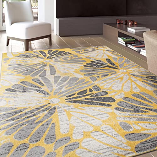 Rugshop Contemporary Circles Stain Resistant High Traffic Living Room Kitchen Bedroom Dining Home Office Area Rug 5'x7' Yellow