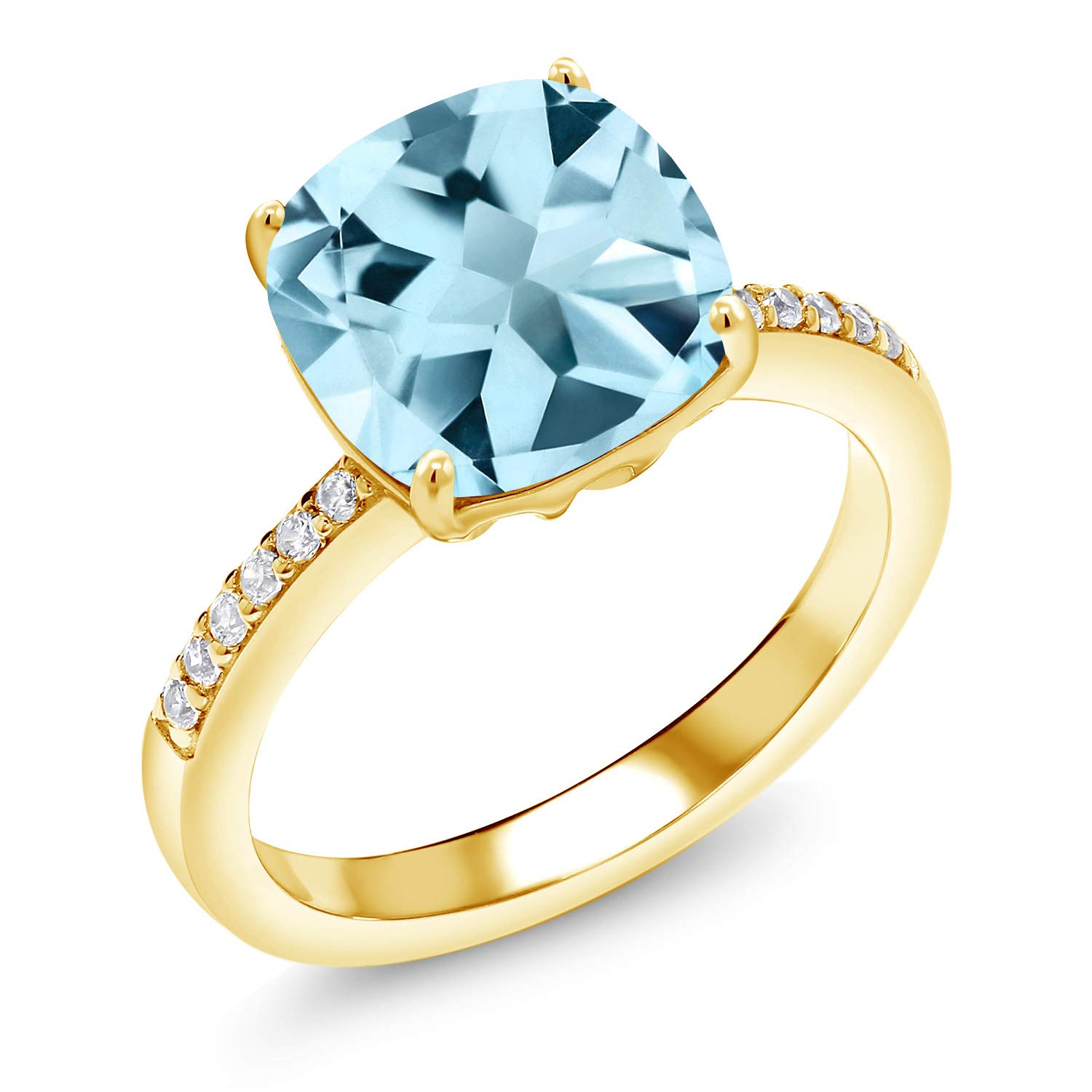 Gem Stone King 18K Yellow Gold Plated Silver 10MM Cushion Gemstone Birthstone Engagement Ring | Wedding Anniversary Promise Ring For Women | Available In Size 5, 6, 7, 8, 9