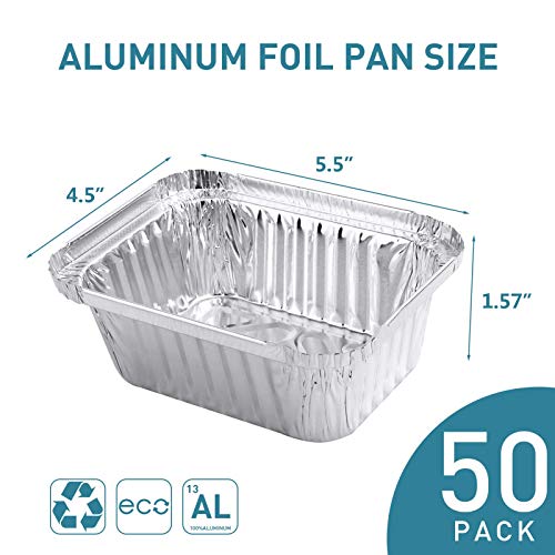 XIAFEI 1LB Aluminum Pans with Clear Lids (50PACK),Foil Pans - to Go Food Containers,Recyclable Aluminum Foil with Strong Seal for Freshness & Spill Resistance- 5.5"x 4.5"x 1.57"
