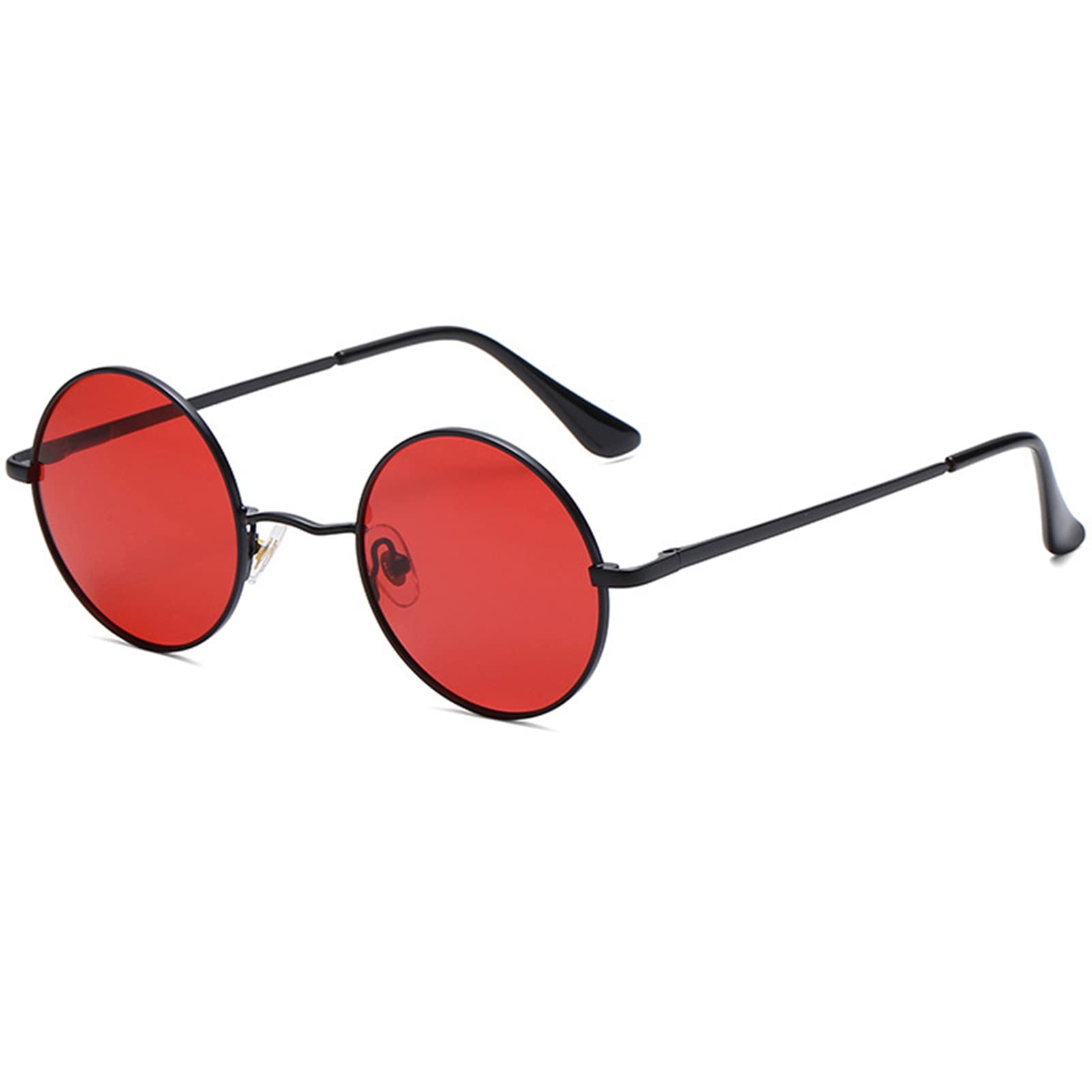 EYLRIM Red Lens Circle Glasses Small Round Polarized Sunglasses for Women Men Retro Hippie Style Circle Sun Glasses(Black/Clear Red)