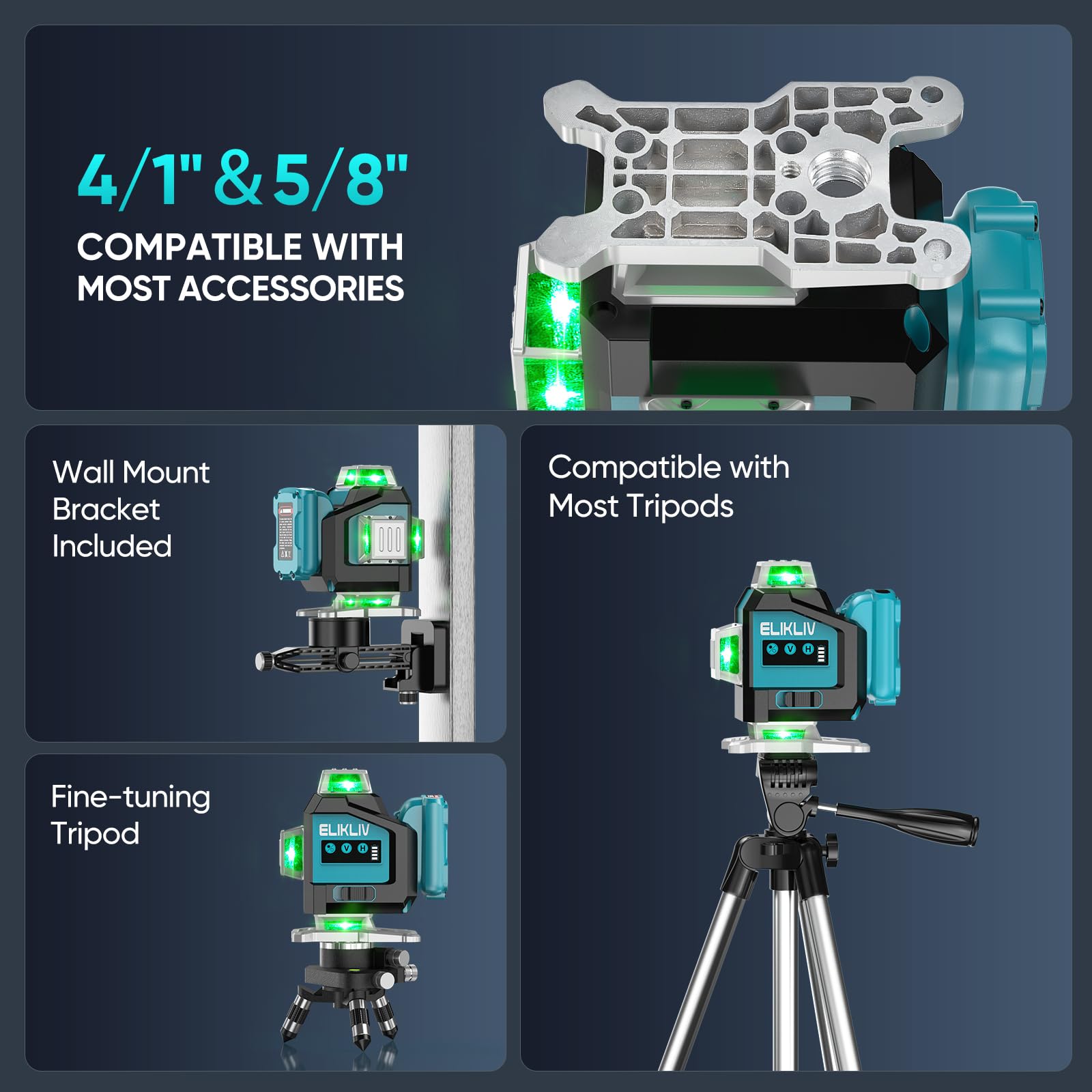 Laser Level, Elikliv Laser Level 360 Self Leveling, 200Ft Green Laser Level Lines Tool, 4x360° Cross Line Laser, Self Leveling Laser Level for Construction&Picture Hanging,Rechargeable Batterie(16Hrs)