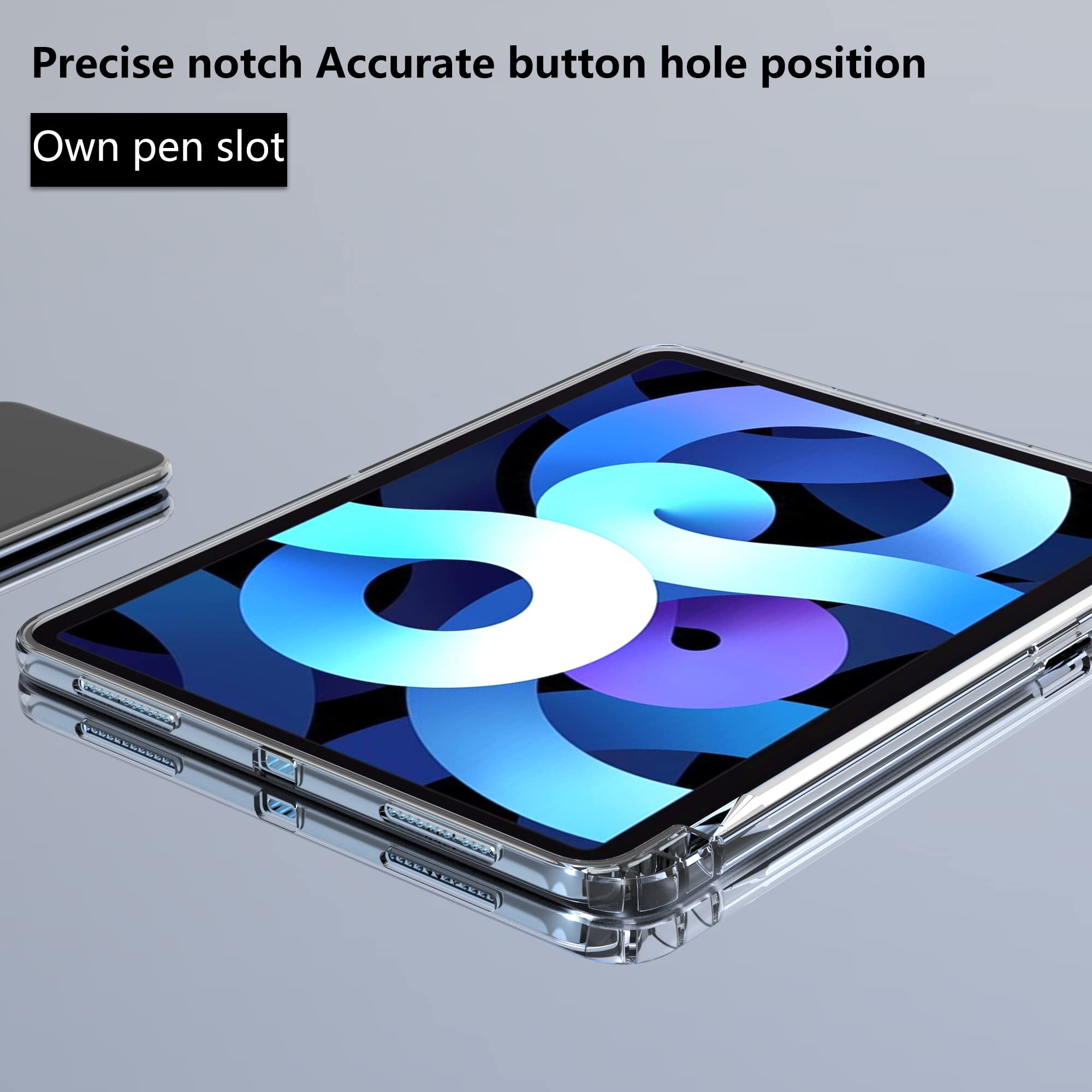 Meruns Compatible with iPad Air 5th Generation (2022)/iPad Air 4th Generation (2020) Case, Pencil Holder, Unique Frosted Transparent Rear Shell, Clear.