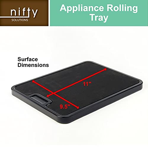 Nifty Small & Large Appliance Rolling Tray - Black, Home Kitchen Counter Organizer, Integrated Rolling System, Non-Slip Pad Top for Coffee Maker, Stand Mixer, Blender, Toaster