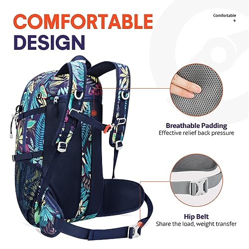 SAVVY NOMAD 40L Hiking Travel Packable Lightweight Camping Backpack Daypack with Removable Belt Bag for Women Men-Purple Leaf