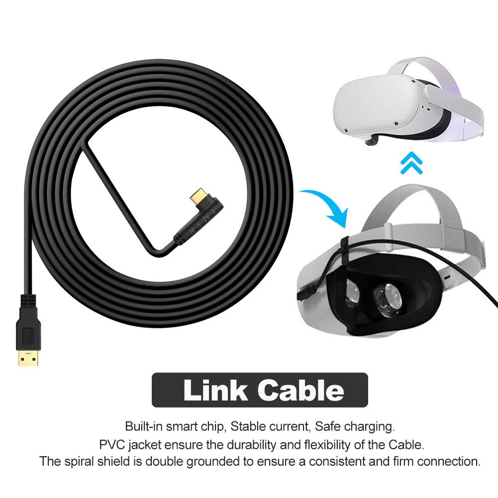 EKDJKK Link Cable, VR Headset Accessories for Oculus Quest/Quest 2 Headset, 16ft (5M) Cable for PC Gaming, Charging High Speed Data Transfer, USB-A to USB-C Link Cable with Fixing Clip