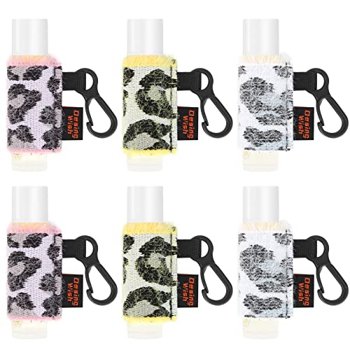Desing Wish Chapstick Holder Keychain Sleeves Fluffy Leopard Print Lip Balm Holder Keychain Cute Portable Anti-Lost Chapstick Key Chain Holders 6 Pack (2 Pink/ 2 Yellow/ 2 White)