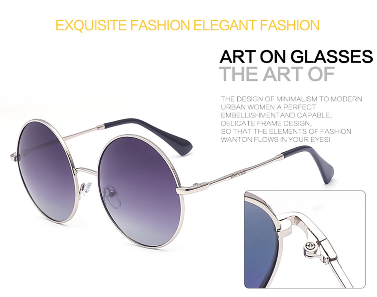 GEELOOK Round Sunglasses for Women Men Classic Oversized Circle Mirrored Hippie Hipster Polarized Sunglasses Metal Frame Mercury Lens