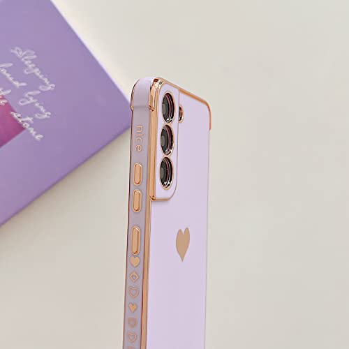 phylla Compatible with Samsung Galaxy S21 FE 6.4β 5g Phone Case Luxury Plating Cute Love Heart Side Small Pattern Case Full Camera Protection Soft Silicone Shockproof Bumper Cover (Purple)
