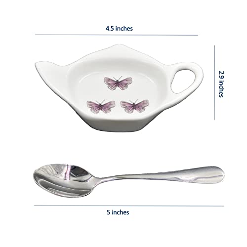 Tea Bag Holder Ceramic Teabag Holder Dish Teapot shaped Spoon Rest Set 4.5 inches