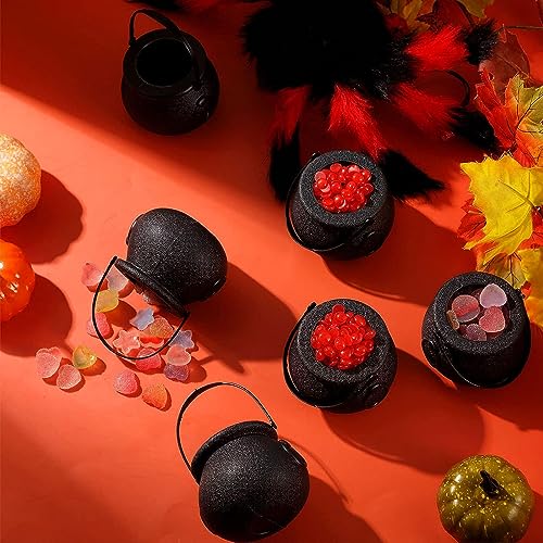 Sawysine 40 Pcs Halloween Plastic Cauldron Mini Black Witches Cauldron with Handle Halloween Candy Bucket Small Cauldron Pot