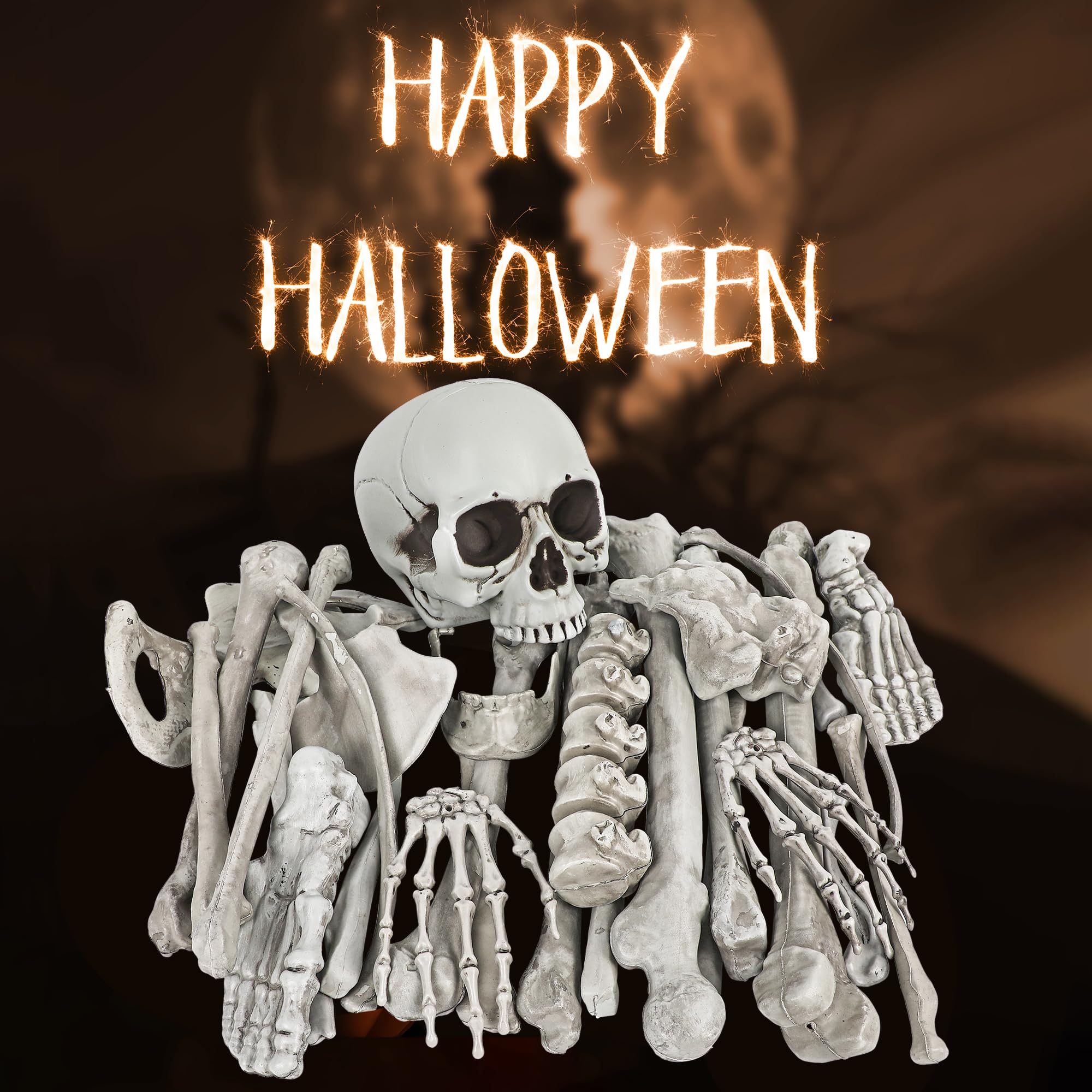 Erweicet Halloween 28 Pieces Plastic Skeleton Bones Realistic Looking Human Skulls for Halloween Party Scary Graveyard Haunted House Lawn Yard Decorations