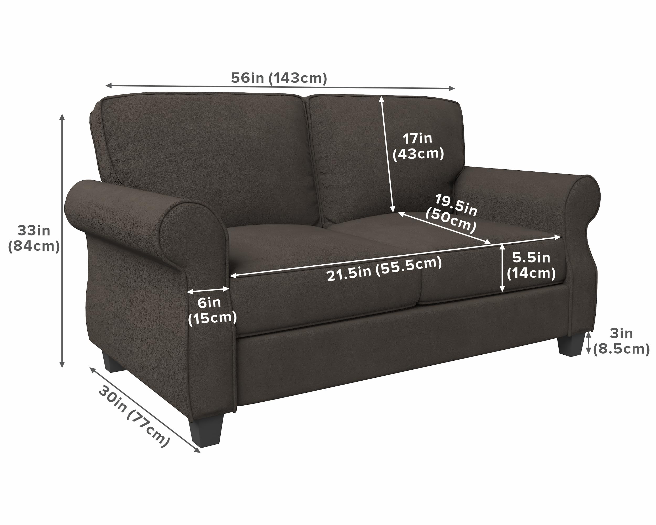 Woyomeub Loveseat Sofa Couch 56" Small Couches for Living Room Mid-Century Modern 2 Seater Sofas for Small Space, Brown