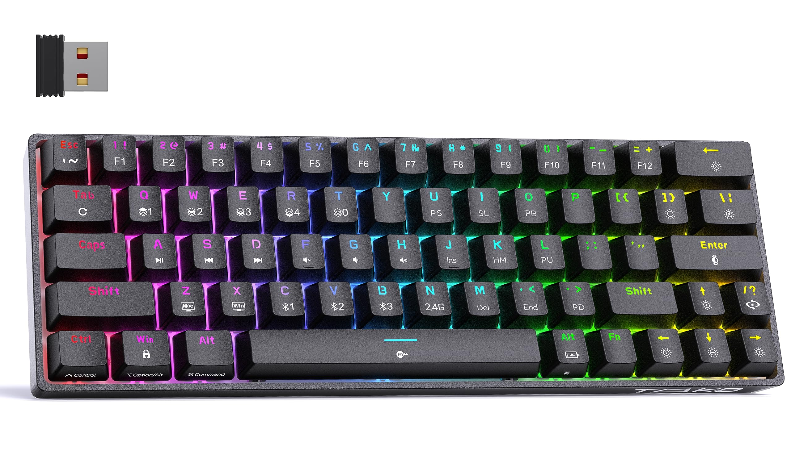 DIERYA T63 Gaming Keyboard RGB - Triple Mode BT5.0/2.4G/USB-C Wireless Mechanical Keyboard, 63 Keys Bluetooth Keyboard with Blue Switch-White