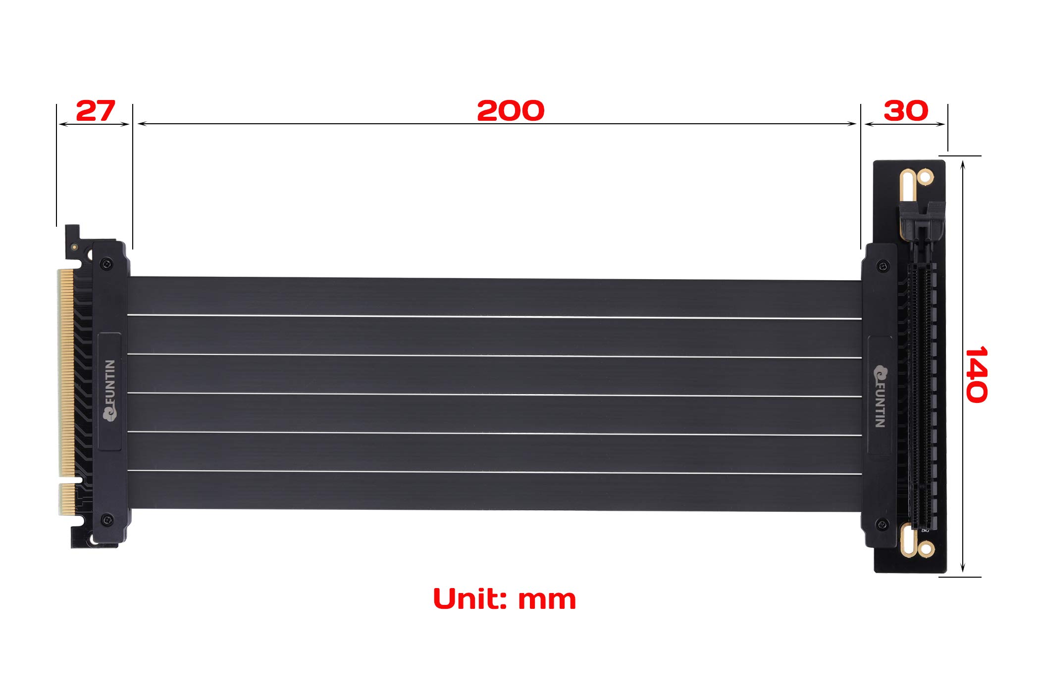 Funtin PCIe Riser Cable, 3.0 x16 PCI Express Riser Extender, Flexible High Speed 90 Degree GUP Riser Cable for Graphics Card Vertical Mount (20cm, 90°)