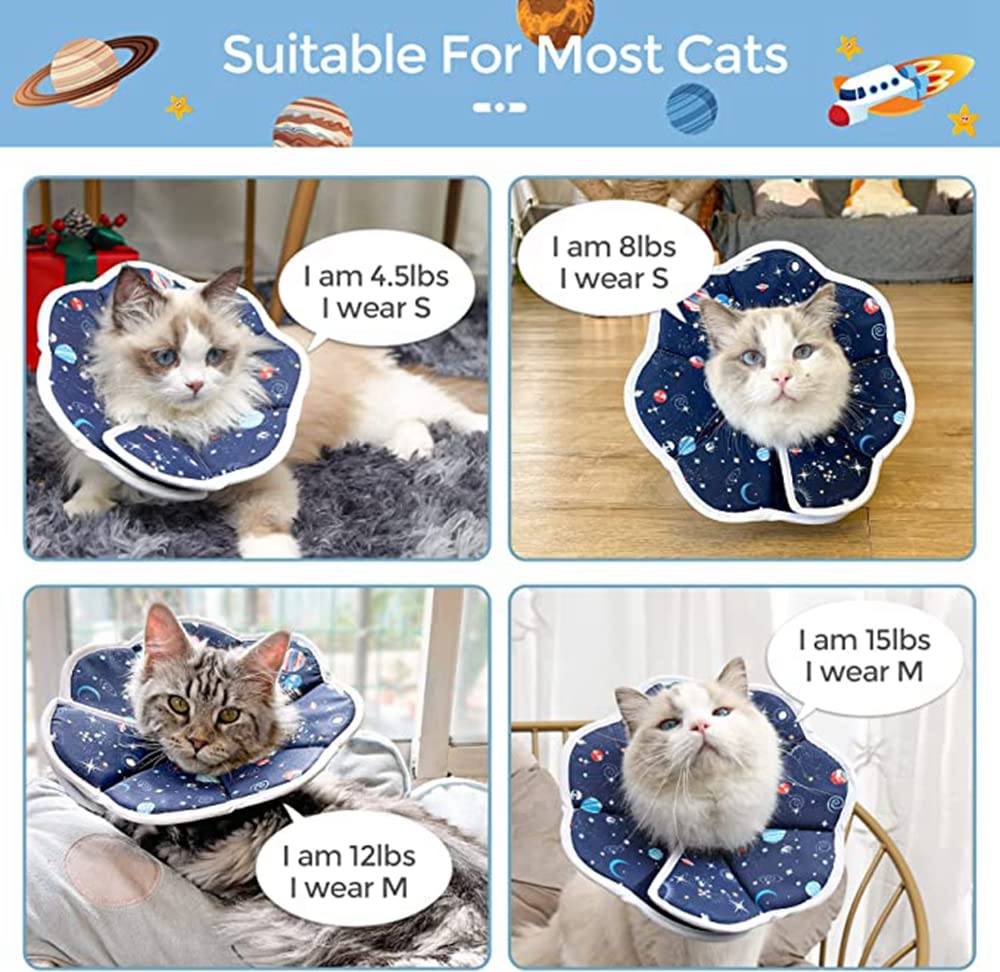 Soft Cat Cone,and Pet Teaser Cat Toy Recovery Cone Collar for Cats After Surgery to Stop Licking Scratching,Elizabethan Collar of Shame Alternative for Kitten Puppy (S)
