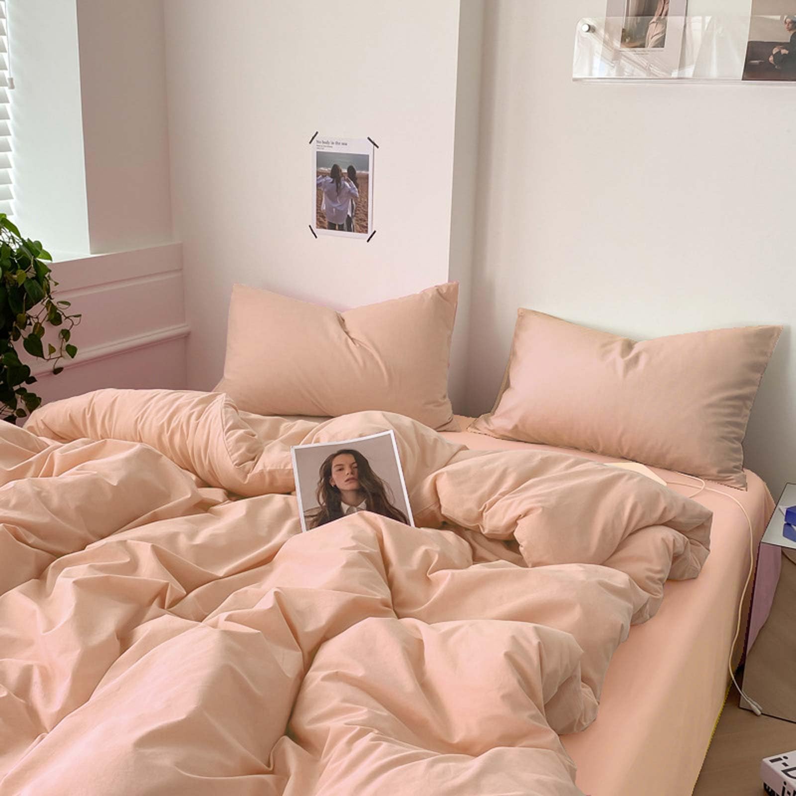 Nanko Peach Coral King Size Comforter Set, Soft Microfiber Down Alternative Duvet Insert, Modern Farmhouse Neutral Spring Decor Bedding Sets Bed in a Bag for Women Men Teen Girls, 104 x 90 inch 3pcs